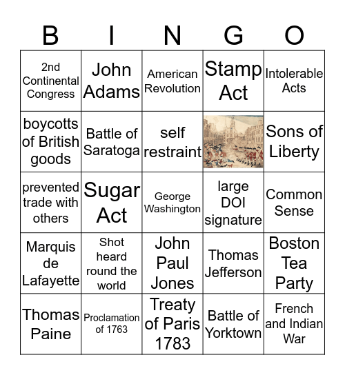 American Revolution Bingo Card
