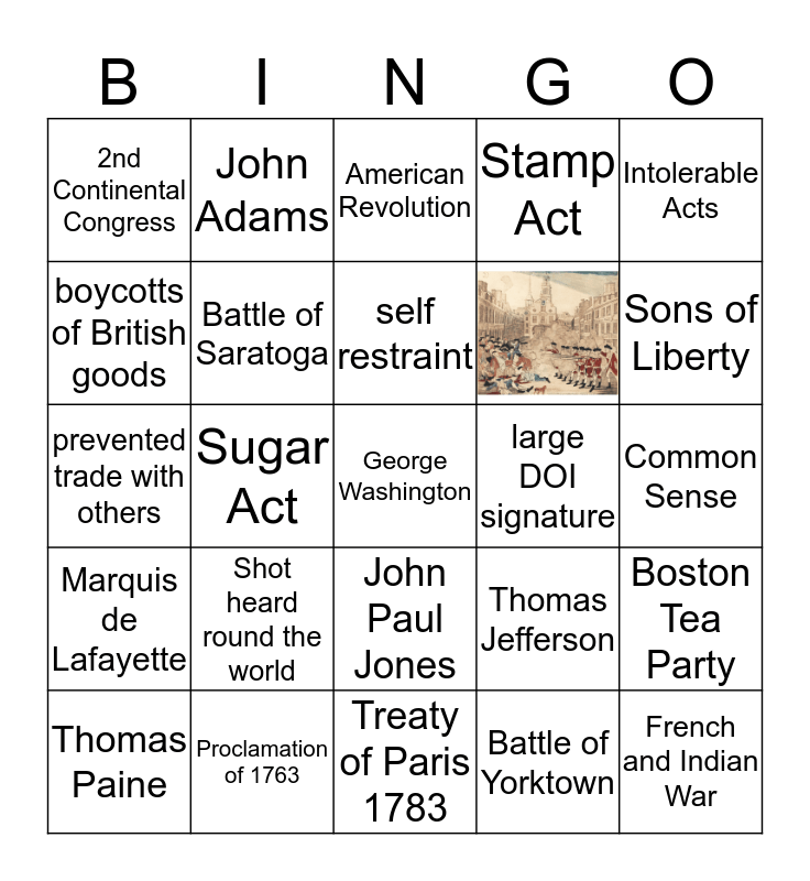 American Revolution Bingo Card