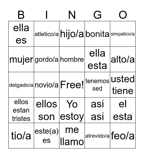 Espanol Unidad 1 Bingo Card