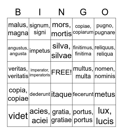 LATIN Bingo Card