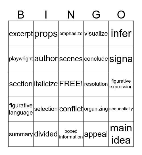 STAAR Vocabulary Bingo Card STAAR Vocabulary Bingo Card