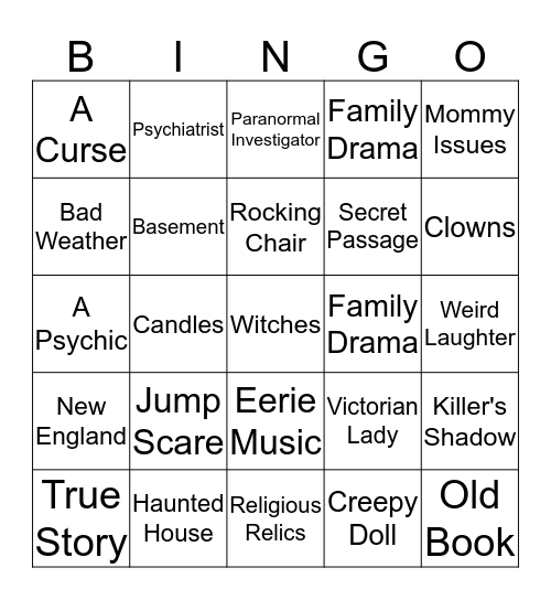 HORROR MOVIE BINGO Card