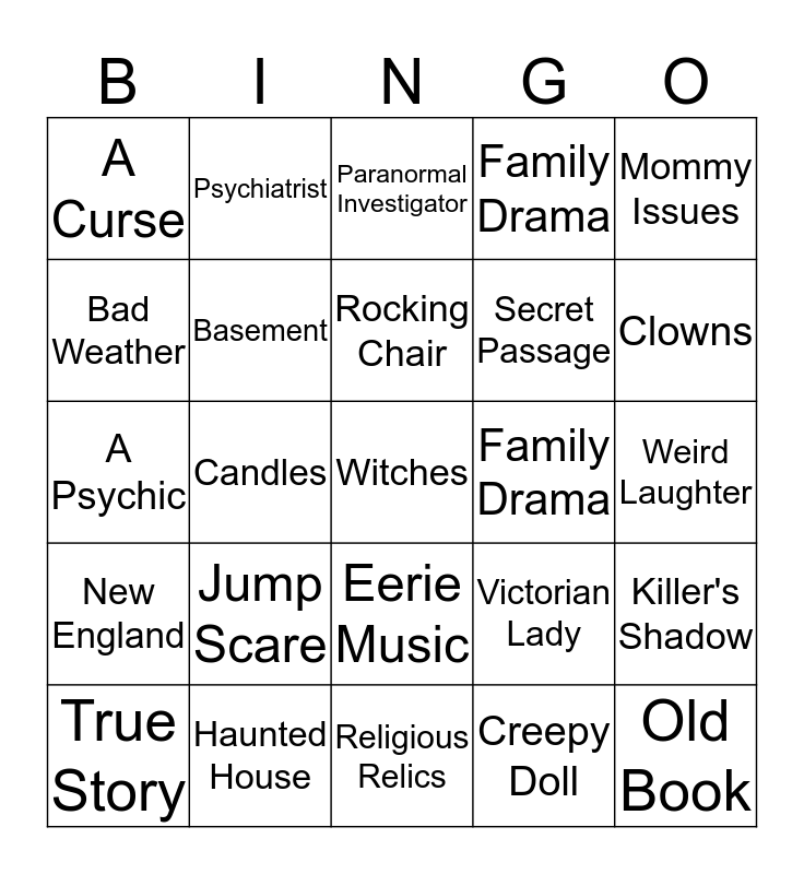 HORROR MOVIE BINGO Card