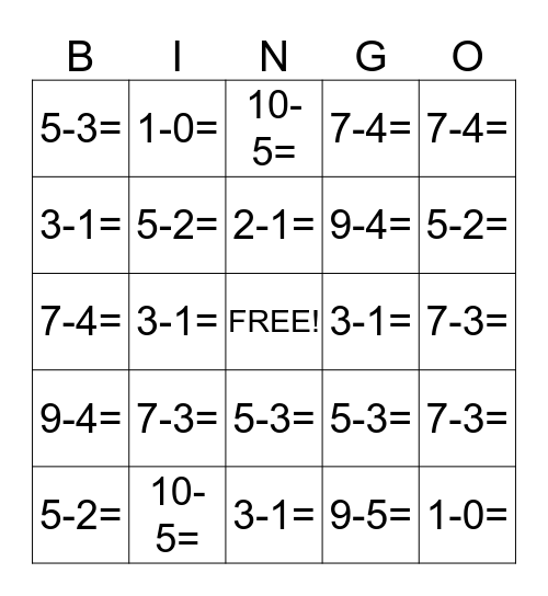 Doubles -1 Bingo Card