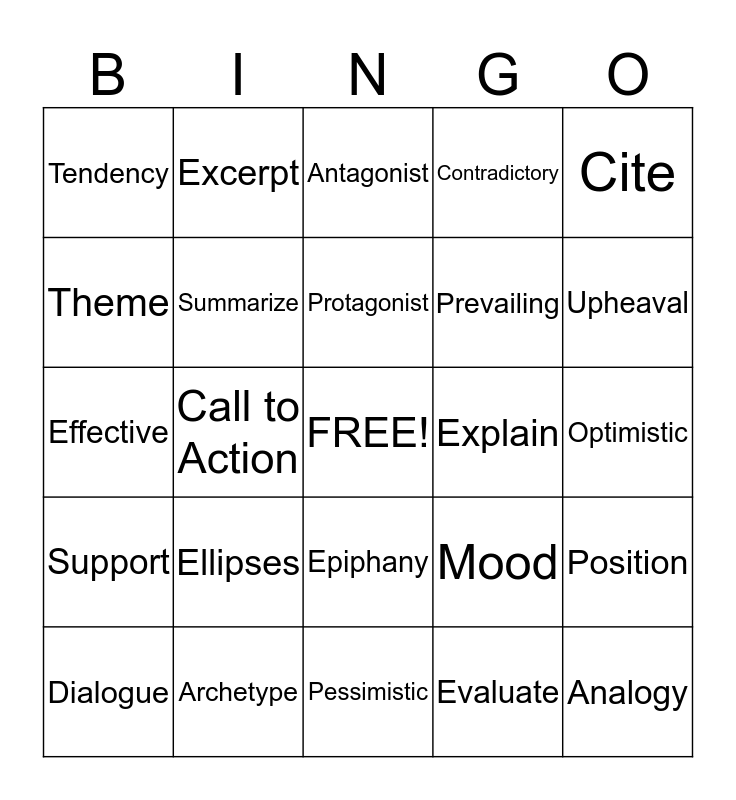 STAAR BINGO Card