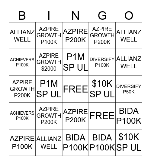 ALLIANZ PNB BINGO BONANZA Bingo Card
