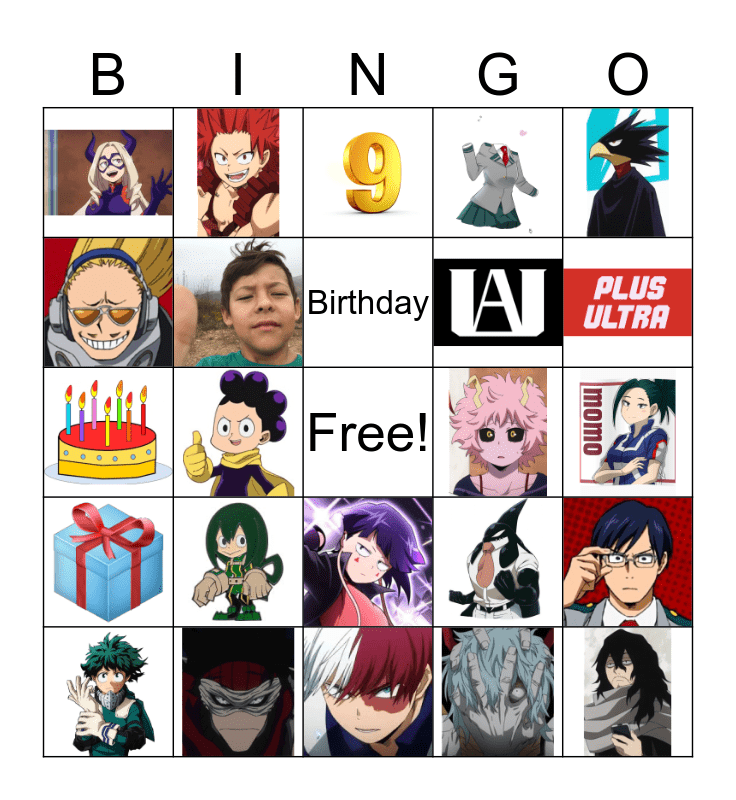 Cillian's My Hero Academia Bingo Card