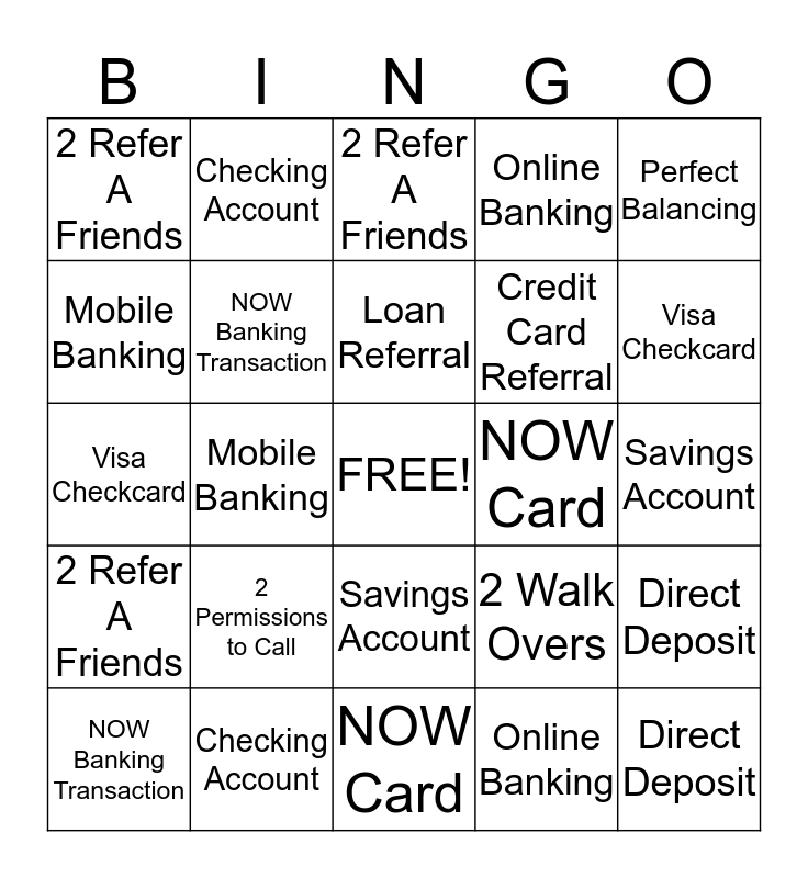 Teller Referral Bingo Card