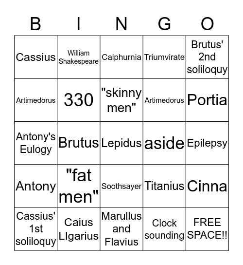 Julius Caesar Bingo Card