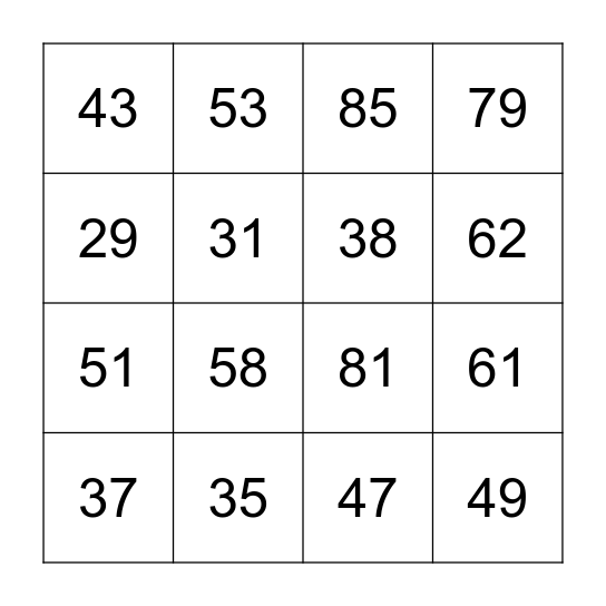Prime Composite BINGO Card