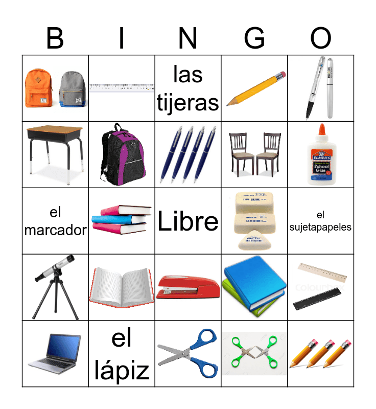 Útiles escolares Bingo Card