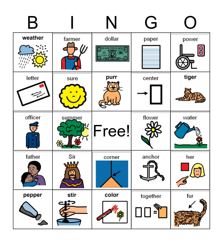 Final ER Words Bingo Card