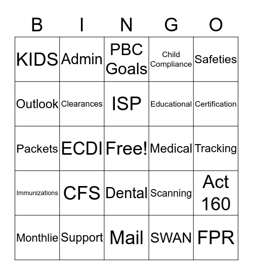 Support Bingo Card