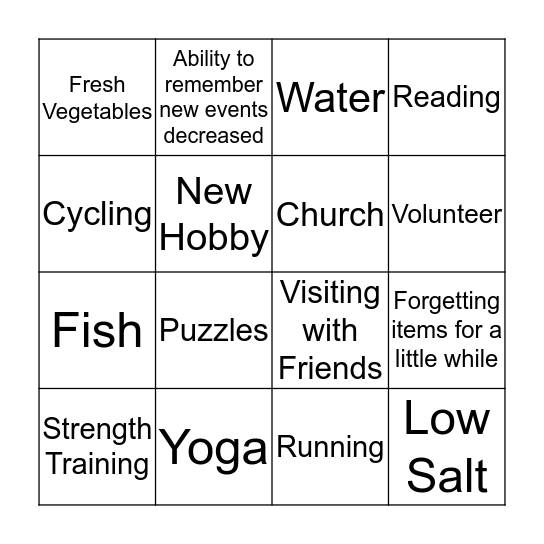 Cognitive Bingo Card