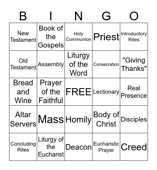 Eucharist Bingo Card