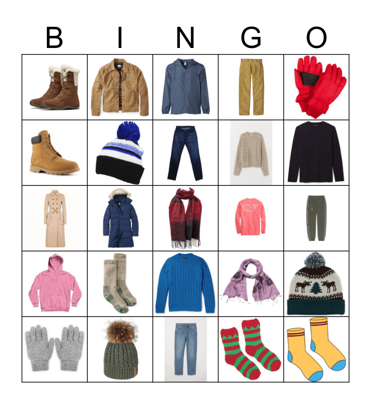 Fall and Winter Clothing Bingo Card
