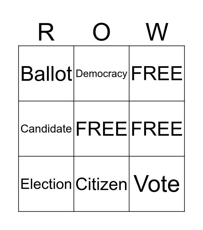 Civics: Three-in-a-Row Bingo Card