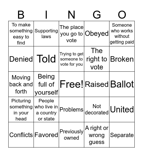 Unit 1 Bingo Card