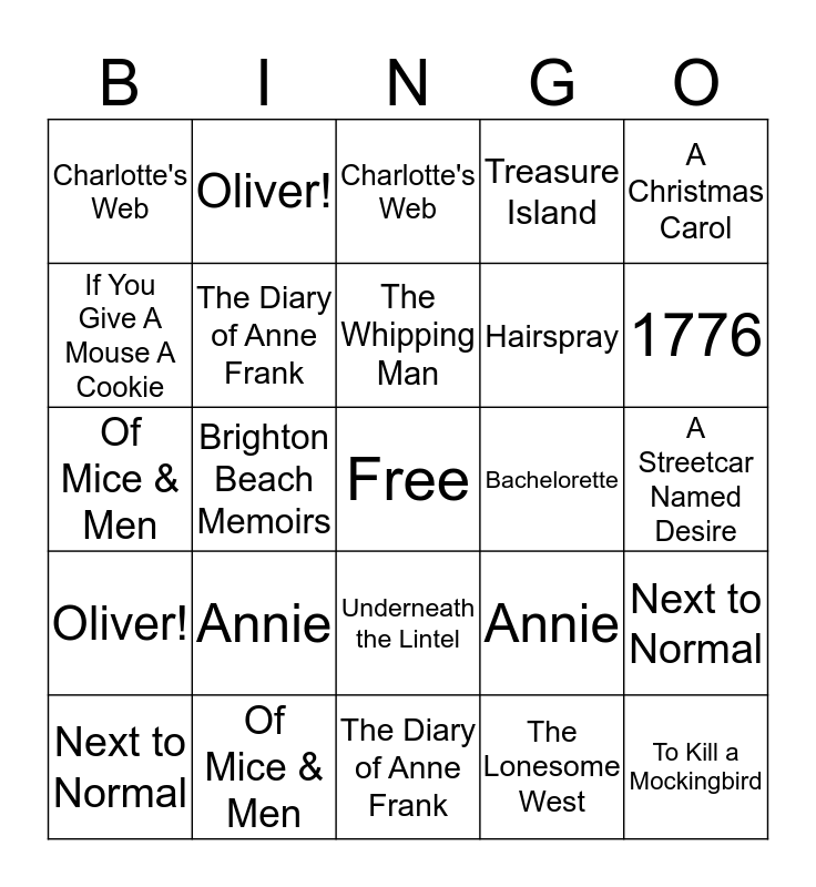 Charlottes web Bingo Card