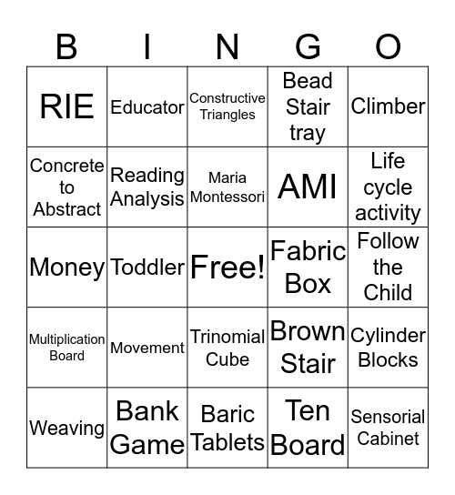 Montessori Bingo Card