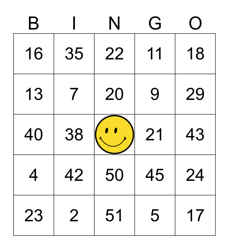 Numbers 1 60 Bingo Card Numbers 1 60 Bingo Card