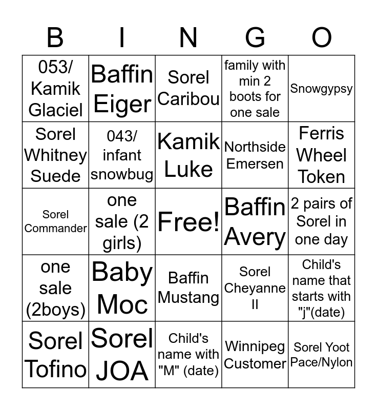 Cold Weather Boots Oct 9th - 31st Bingo Card