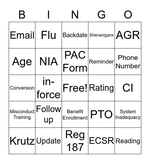 Meeting Bingo Card