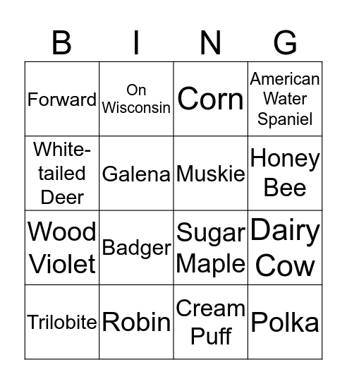 Wisconsin Symbols Bingo Card