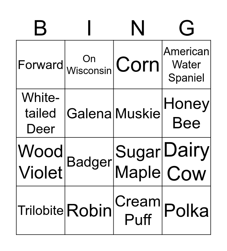Wisconsin Symbols Bingo Card
