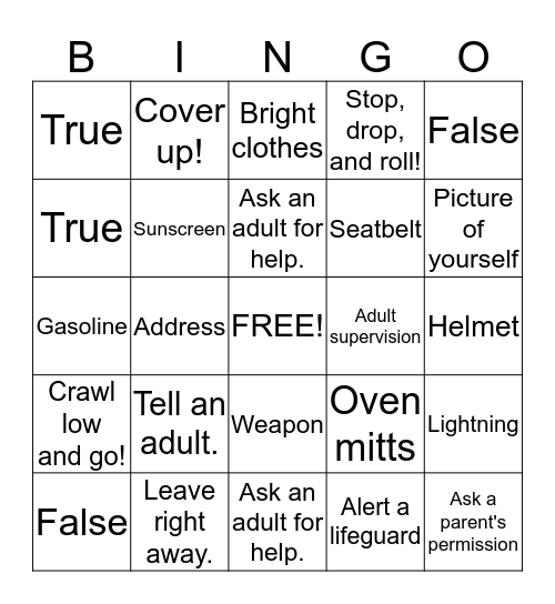 Be Safe Bingo! Bingo Card