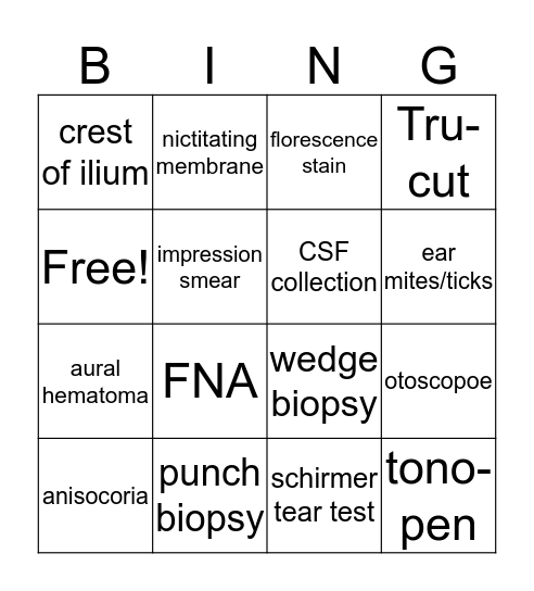Biopsies and Ear/Eye Bingo Card
