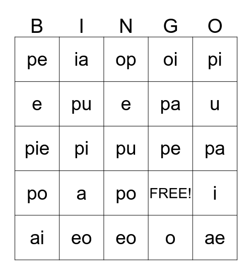 Mis silabas Bingo Card