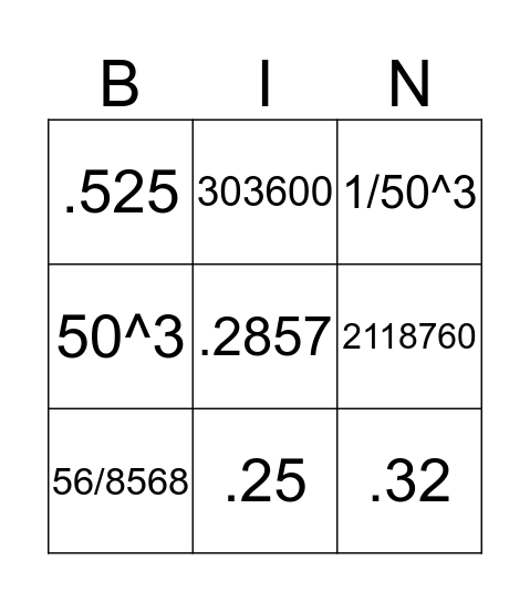 probability Bingo Card