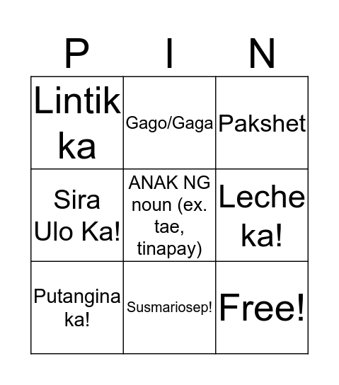 PINOY Bingo Card
