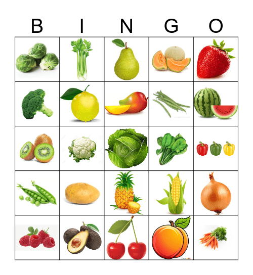Fruit & Vegetables Bingo Card