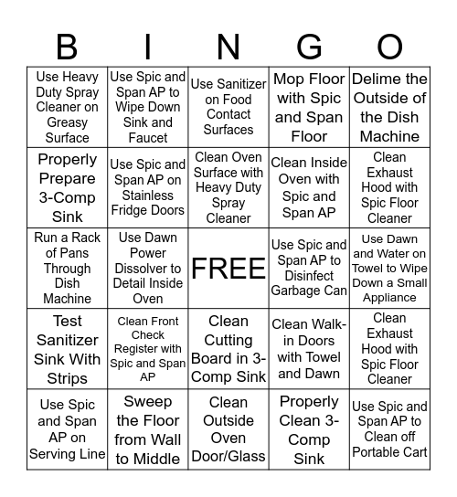 Kitchen Bingo Card
