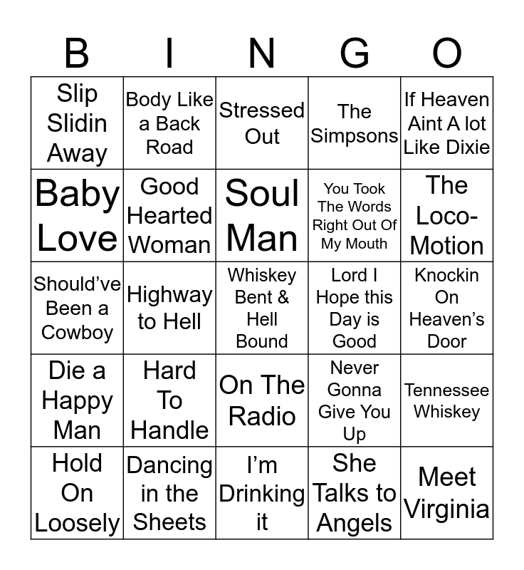 Music Bingo 28-6 Bingo Card