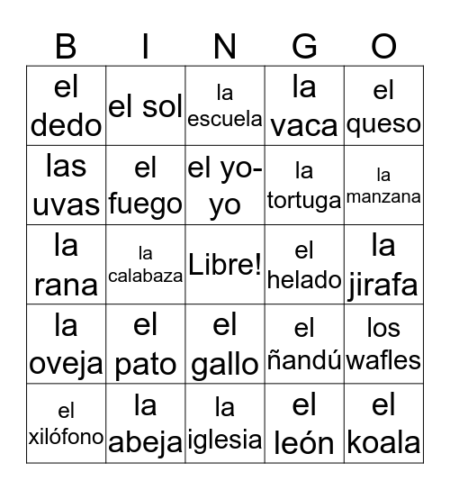 ¡Bingo de palabras! Bingo Card