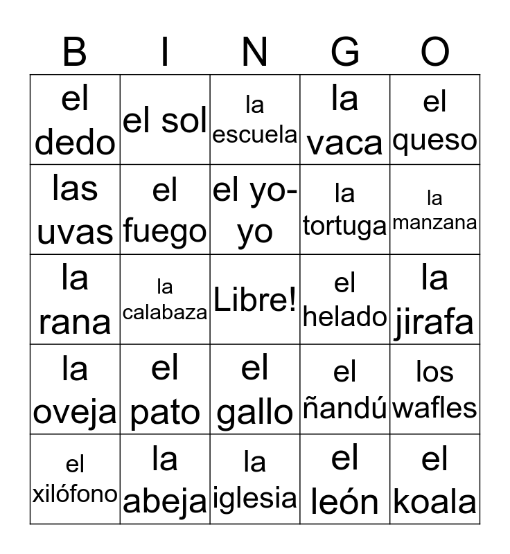 ¡Bingo de palabras! Bingo Card