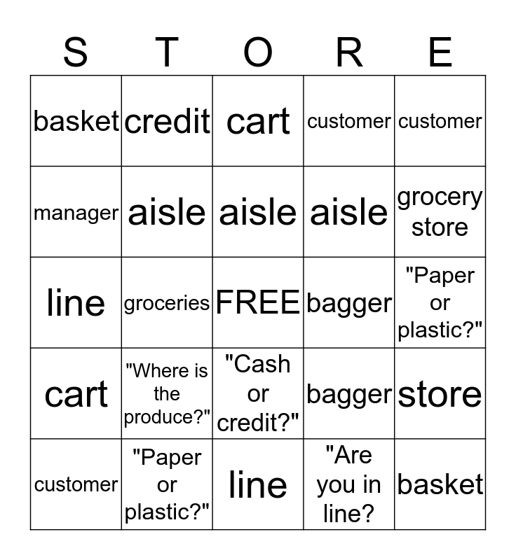 Grocery Store Bingo Card