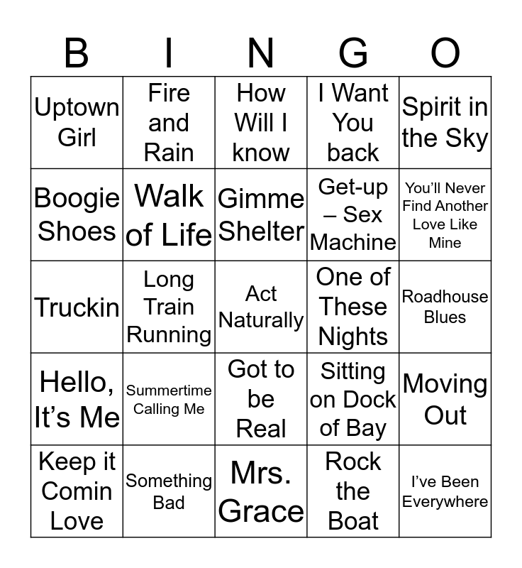 Music Bingo 32 Bingo Card