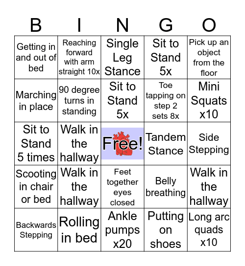 Physical Therapy Bingo Card