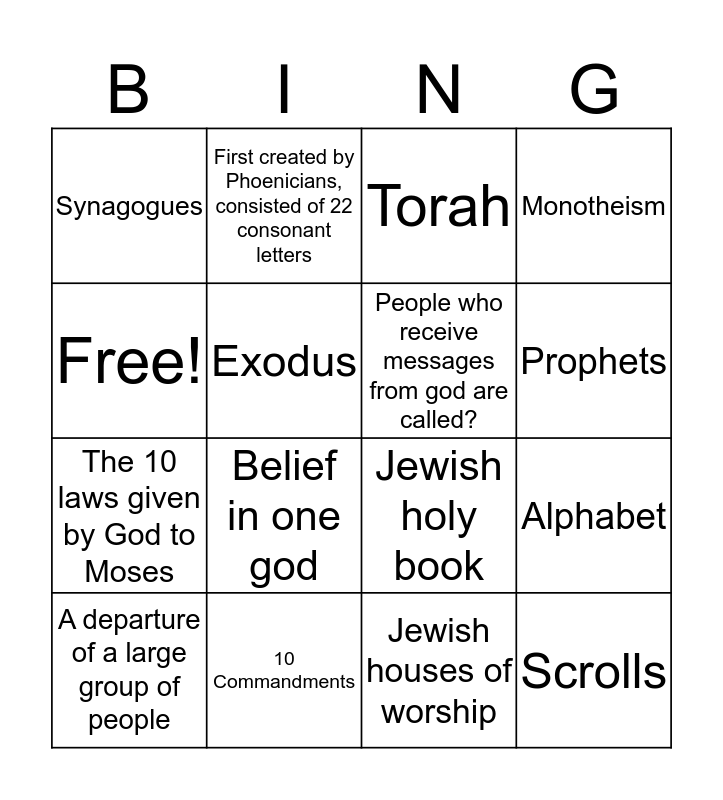 Judaism Bingo Card
