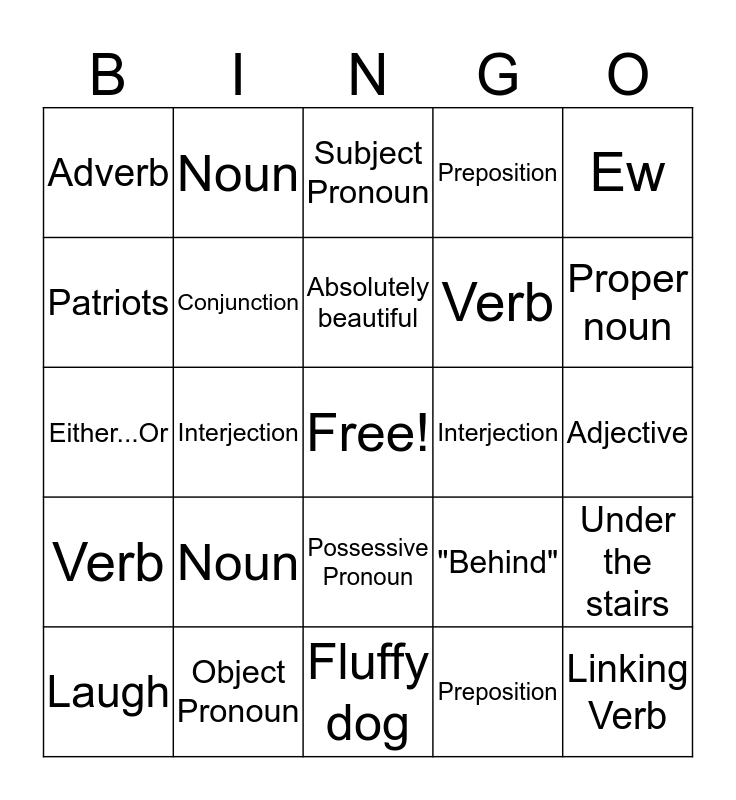 Grammar Bingo Card
