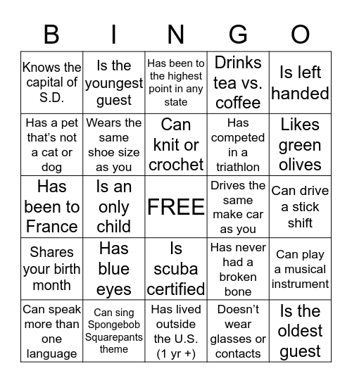 Let’s Get Acquainted BINGO Card