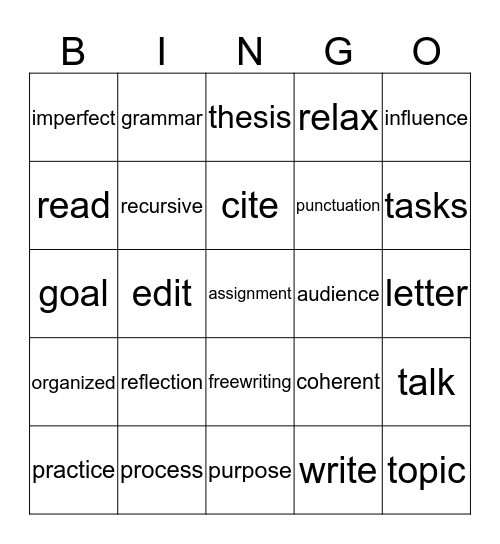WRITING CHALLENGES Bingo Card