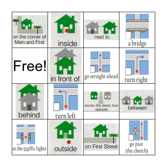 Giving Directions Bingo Card
