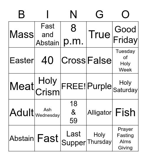 Lent Bingo Card
