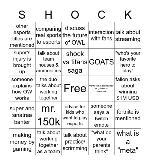 Super and Sinatraa on Fallon Bingo Card