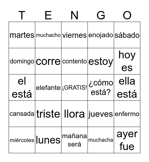 Las emociones (LO) Bingo Card